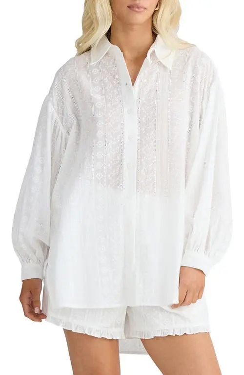 TALISMAN THE LABEL Dahlia Oversize Ladder Stitch Broderie Button-up Shirt - White Broderie