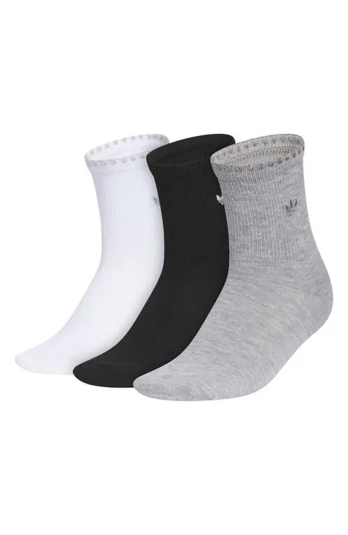 Adidas Originals Assorted 3-pack Lettuce Edge Quarter Socks - White/black/heather Grey