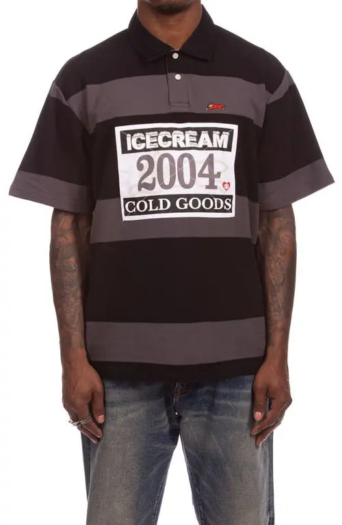 ICECREAM Strawberry Appliqué Polo - Black