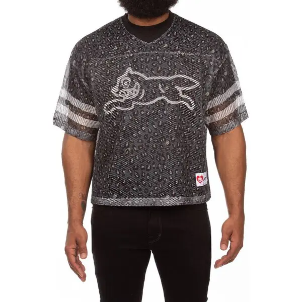 ICECREAM Eskimo Oversized Mesh V-neck Jersey With Running Dog Icon - Black