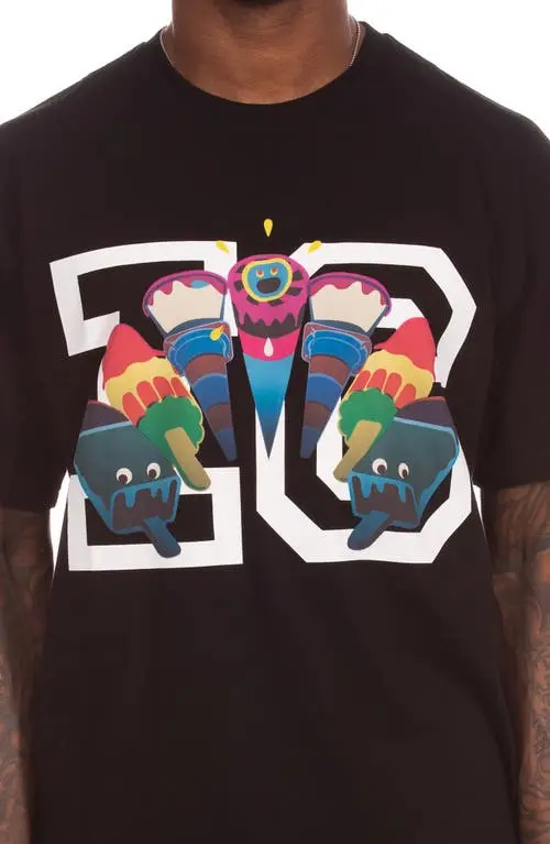 ICECREAM Friends Cotton Graphic T-shirt - Black