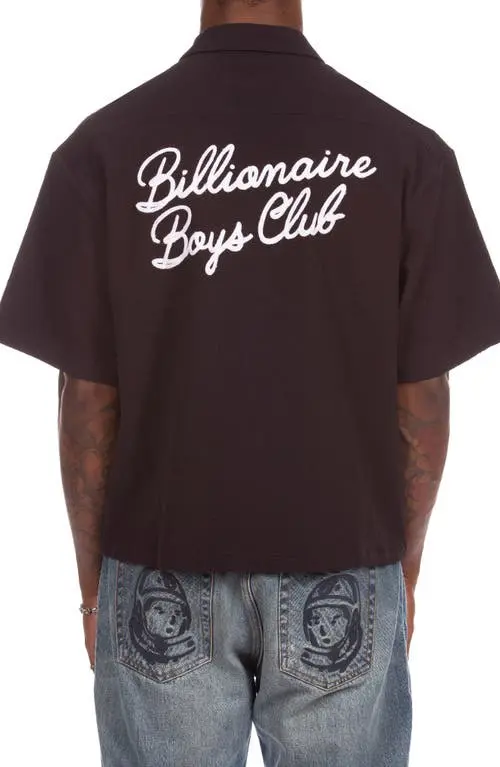 BILLIONAIRE BOYS CLUB Bb Script Embroidered Cotton Seersucker Camp Shirt - Black
