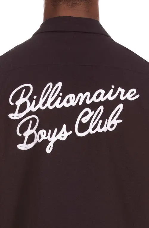 BILLIONAIRE BOYS CLUB Bb Script Embroidered Cotton Seersucker Camp Shirt - Black
