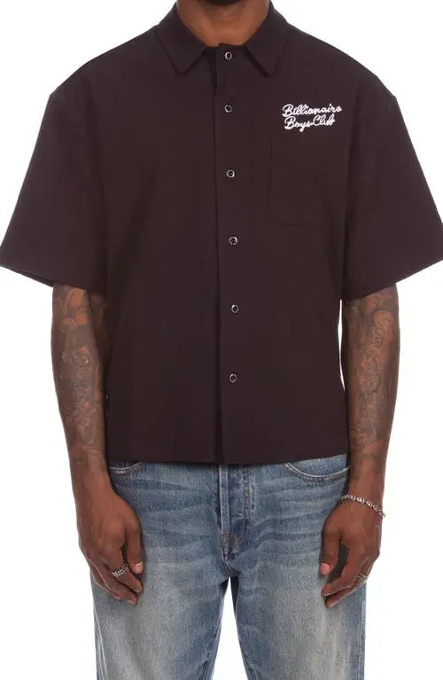 BILLIONAIRE BOYS CLUB Bb Script Embroidered Cotton Seersucker Camp Shirt - Black