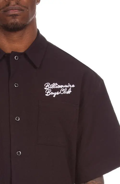 BILLIONAIRE BOYS CLUB Bb Script Embroidered Cotton Seersucker Camp Shirt