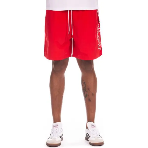 BILLIONAIRE BOYS CLUB Nylon Drawstring Shorts With Helmet Graphic - Red