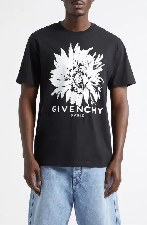 Givenchy Flower Graphic Logo Cotton T-shirt - Black
