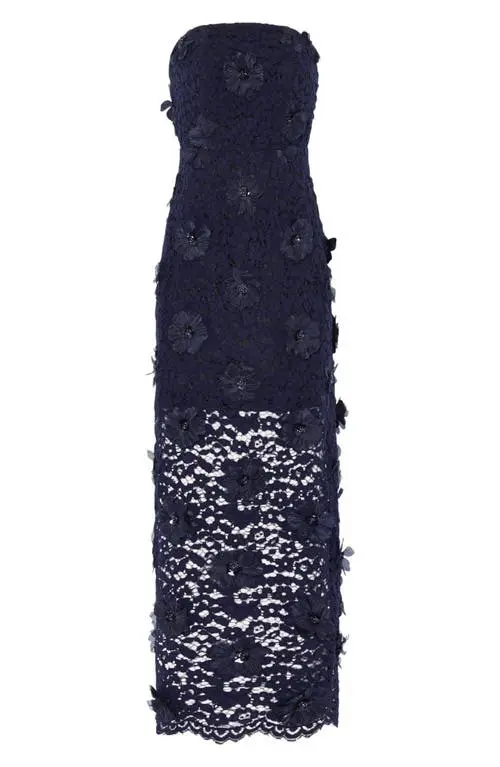 MILLY Kait Floral Lace Sequin Strapless Gown