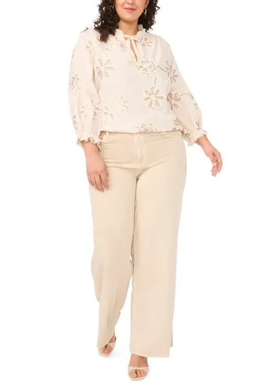 Vince Camuto Flower Appliqué Tie Neck Top