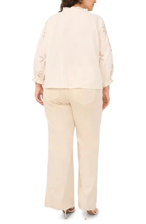 Vince Camuto Embroidered Flower Appliqué Tie Neck Top