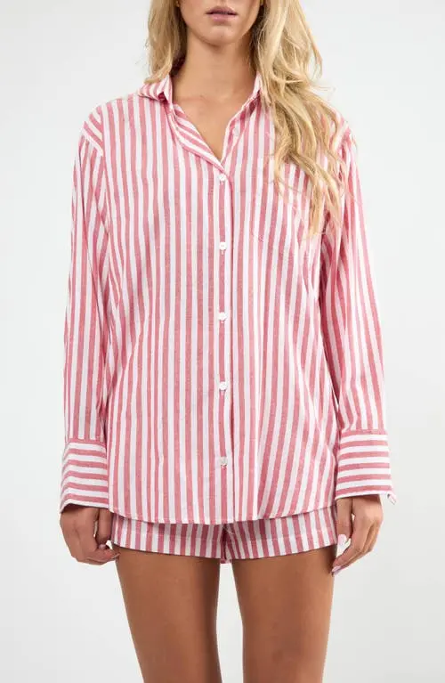 VIENS AVEC MOI The Summer Cotton Boyfriend Shirt - Red