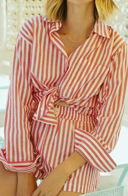 VIENS AVEC MOI Striped Boyfriend Shirt