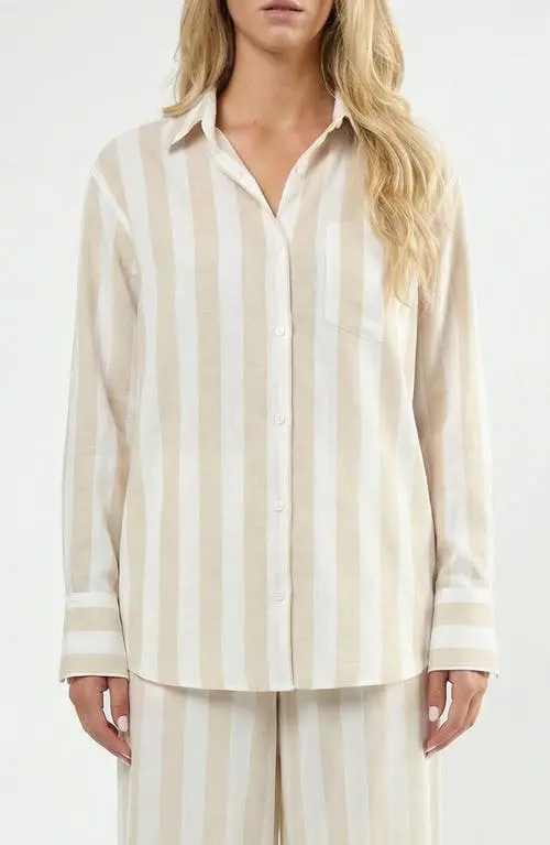 VIENS AVEC MOI Paloma Striped Long Sleeve Shirt - Beige