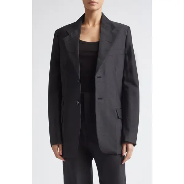 Victoria Beckham Single Breasted Virgin Wool Blend Suiting Blazer - Black
