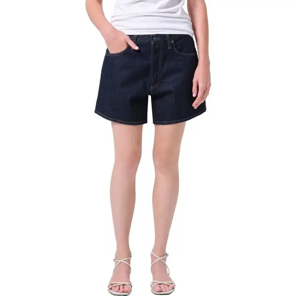 AGOLDE High Waist Relaxed Long Denim Shorts - Rinse Dk Basic Ind Rinse