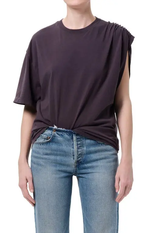 AGOLDE Roma Ruched Sleeve Organic Cotton T-shirt - Charcoal Purple