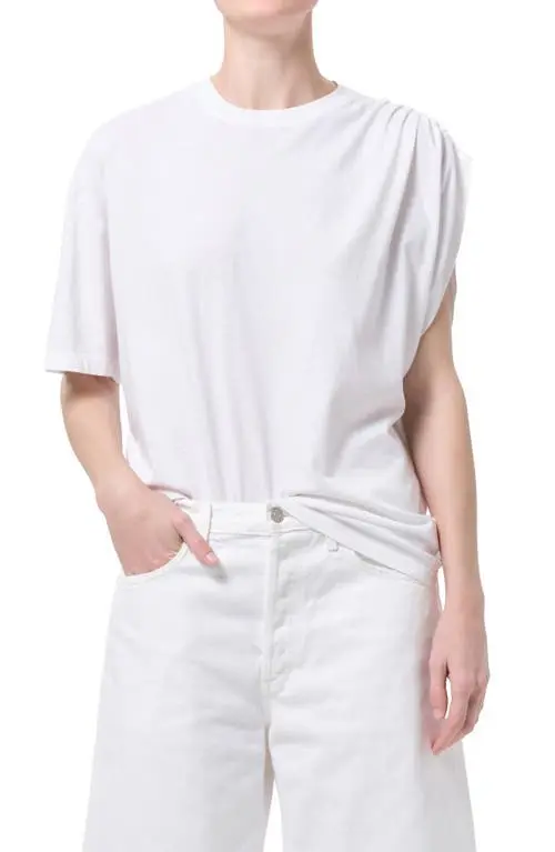 AGOLDE Roma Ruched Sleeve Organic Cotton T-shirt - White