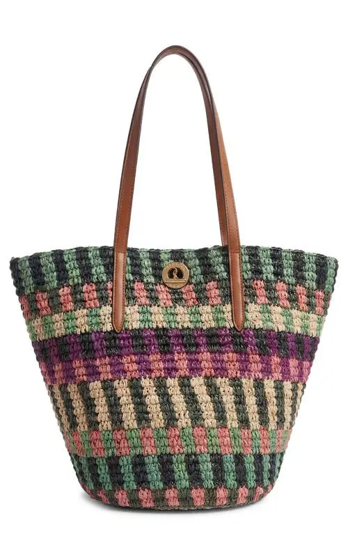 Veronica Beard Stripe Raffia Tote - Berry Multi