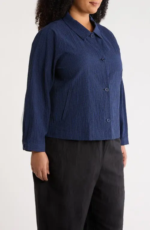 Eileen Fisher Classic Gingham Seersucker Shirt Jacket