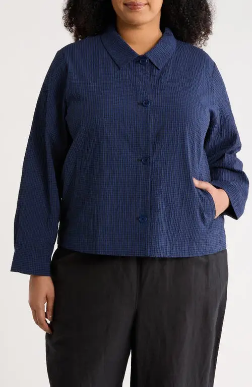 Eileen Fisher Classic Gingham Seersucker Shirt Jacket