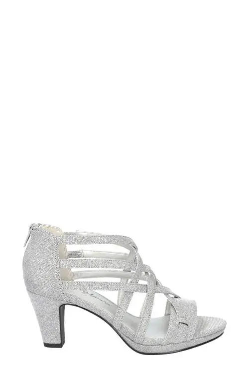 EASY WORKS BY EASY STREET Amaze Caged Heeled Sandal - Silver Glitter
