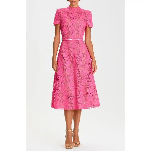 NADINE MERABI Belted Lace Cocktail Dress - Pink