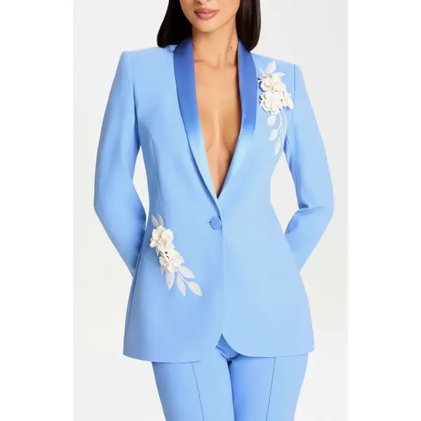 NADINE MERABI Allegra Floral Appliqué Blazer - Blue