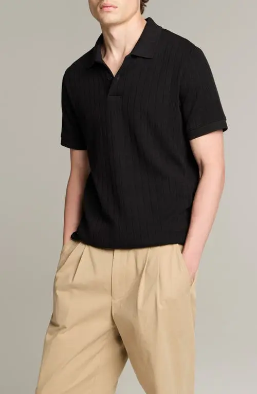 Vince Drop Needle Stripe Pima Cotton Polo - Black