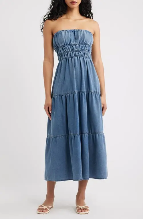 BLU PEPPER Strapless Tiered Midi Dress - Denim