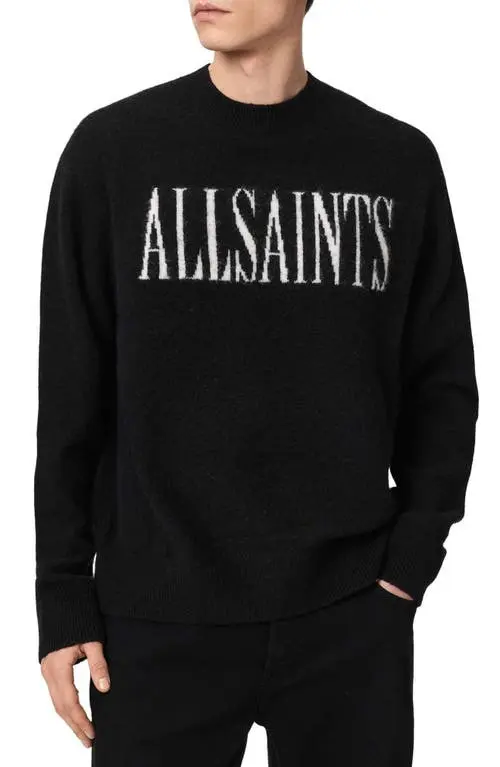 ALLSAINTS Stamp Logo Intarsia Crewneck Sweater - Black