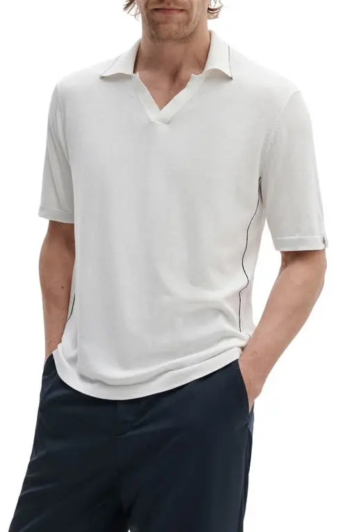 Rag & Bone Conrad Silk & Cotton Johnny Collar Polo - Chalk