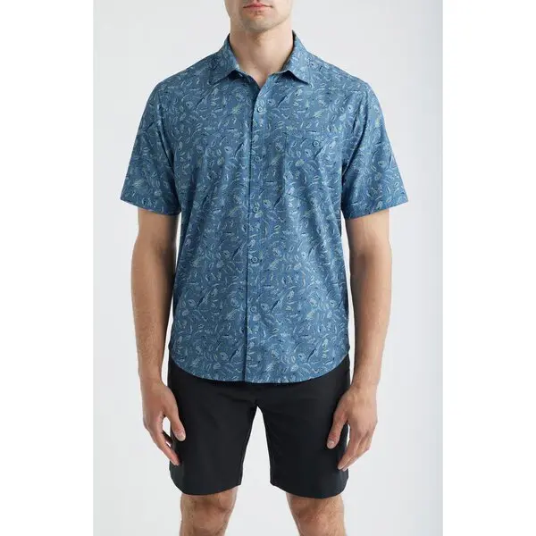 Tommy Bahama Bahama Coast Night Schooled Fish Print Islandzone® Short Sleeve Button-up Shirt - Kingfish