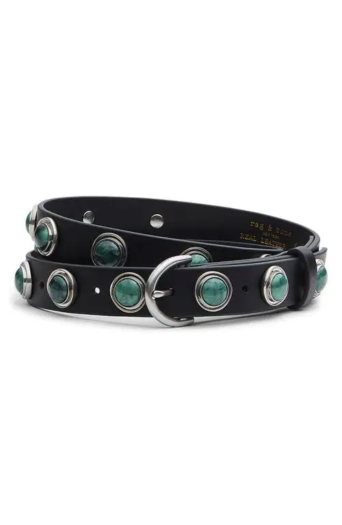 Rag & Bone Celia Studded Stone Leather Belt - Black