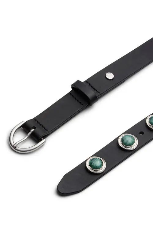 Rag & Bone Celia Studded Stone Leather Belt - Black