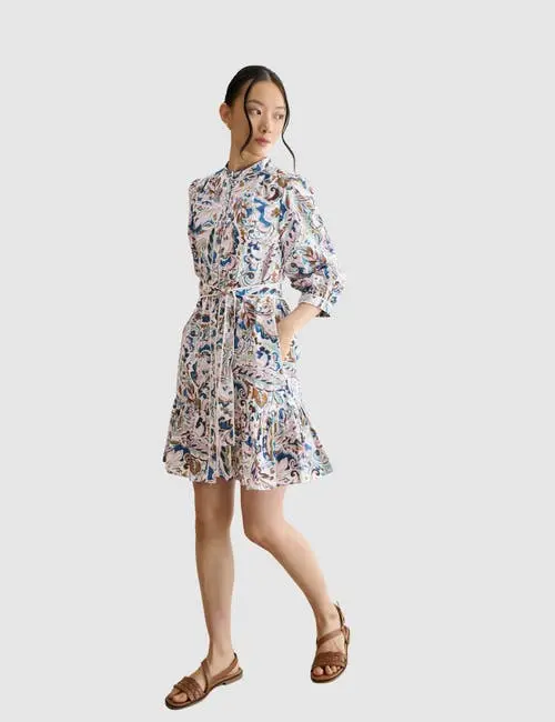 HOBBS LONDON 3/4 Sleeve Tie Waist Mini Dress - Ivory Multi
