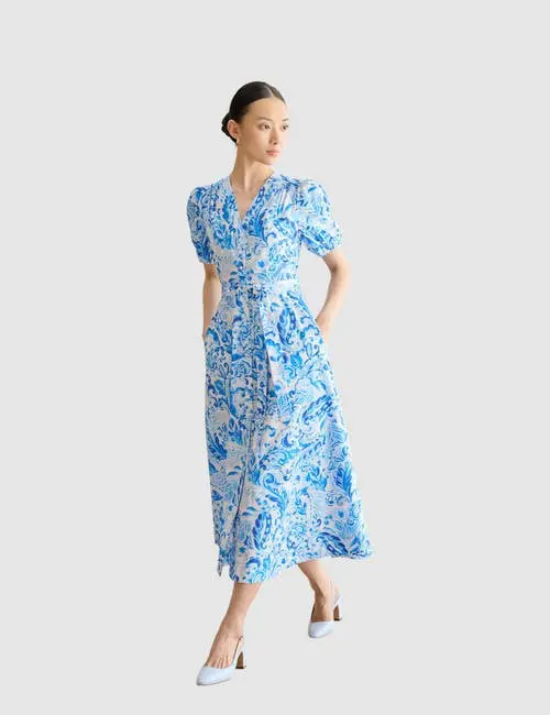 HOBBS LONDON Libby V-neck Midi Dress - Blue Multi