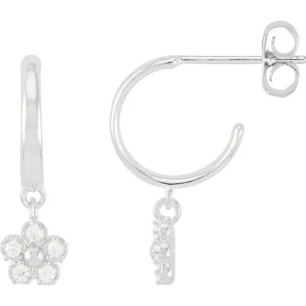 Estée Lauder Cubic Zirconia Flower Charm Hoop Earrings - Silver