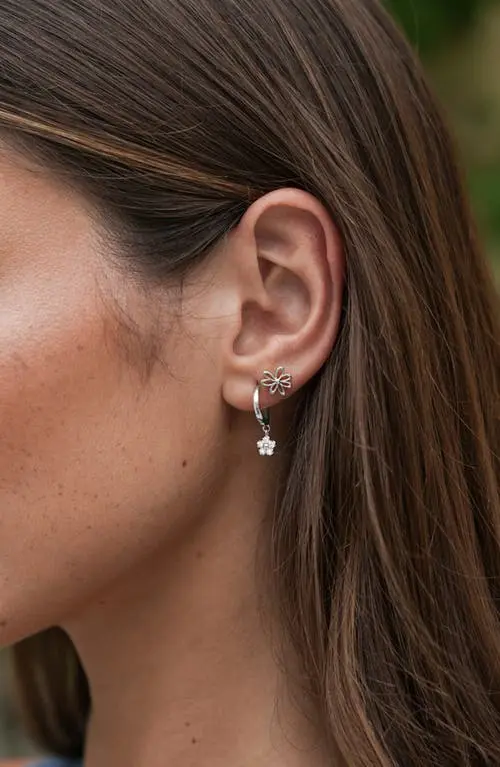 Estée Lauder Cubic Zirconia Flower Charm Hoop Earrings
