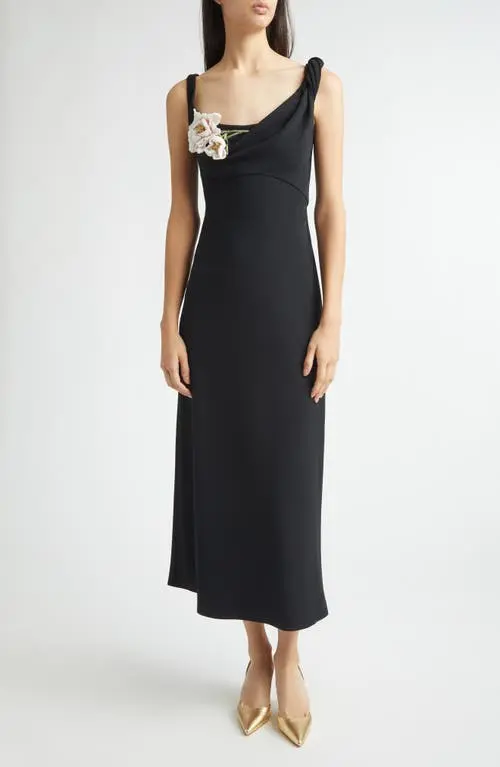 Lela Rose Peony Crochet Appliqué Milano Stitch Sweater Dress - Black
