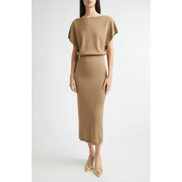 Lela Rose Slinky Blouson Sweater Dress - Mocha