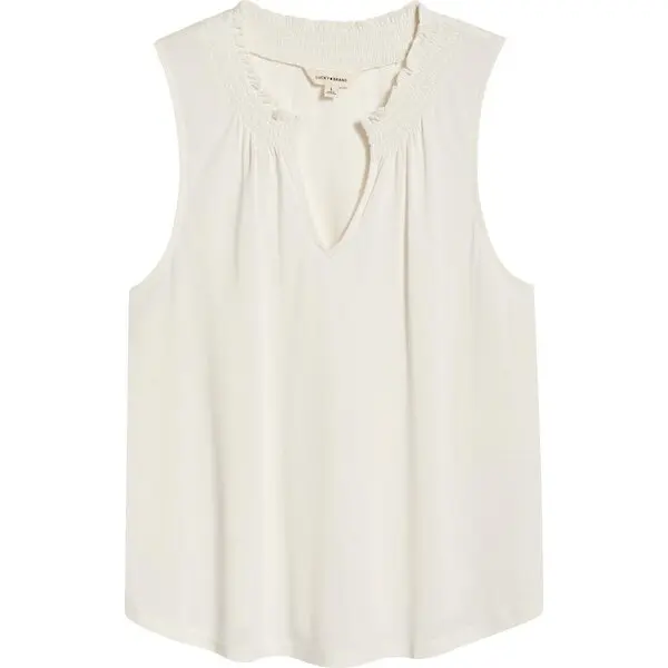 Lucky Brand Smocked Detail Sleeveless Knit Top - Etherial White