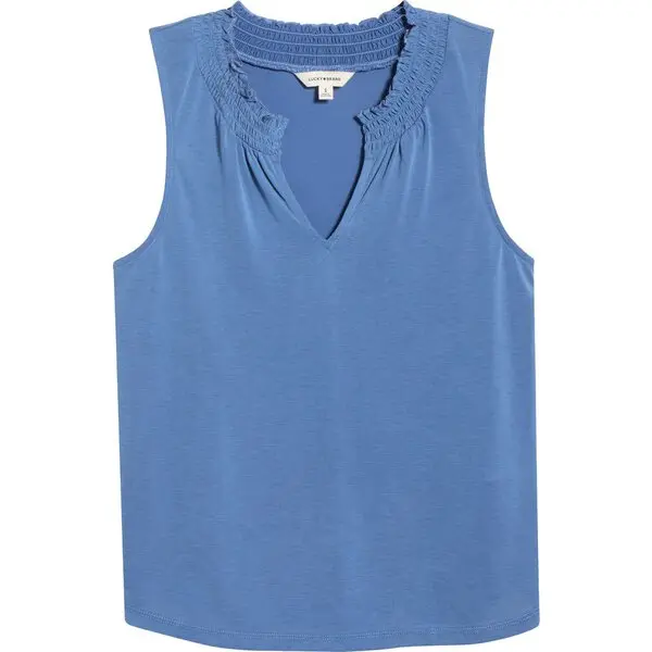 Lucky Brand Smocked Detail Sleeveless Knit Top - True Navy