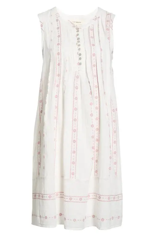 Lucky Brand Sleeveless Embroidered Pintuck Dress - Cream