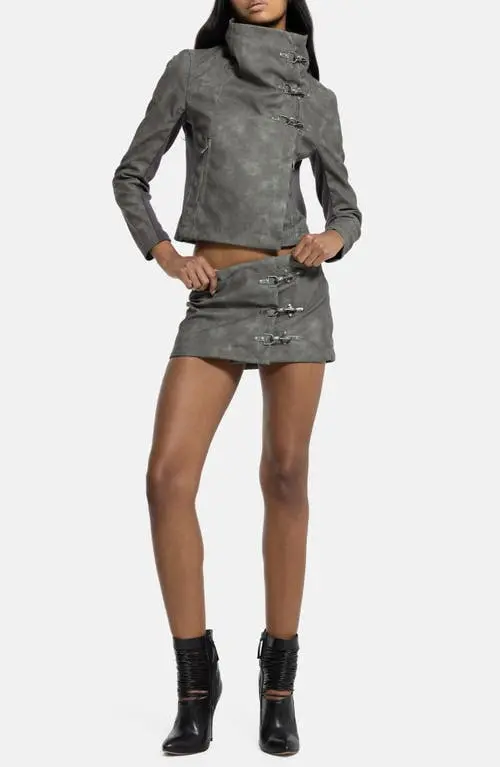 JADED LONDON Funnel Neck Faux Leather Jacket With Utilitarian Hardware