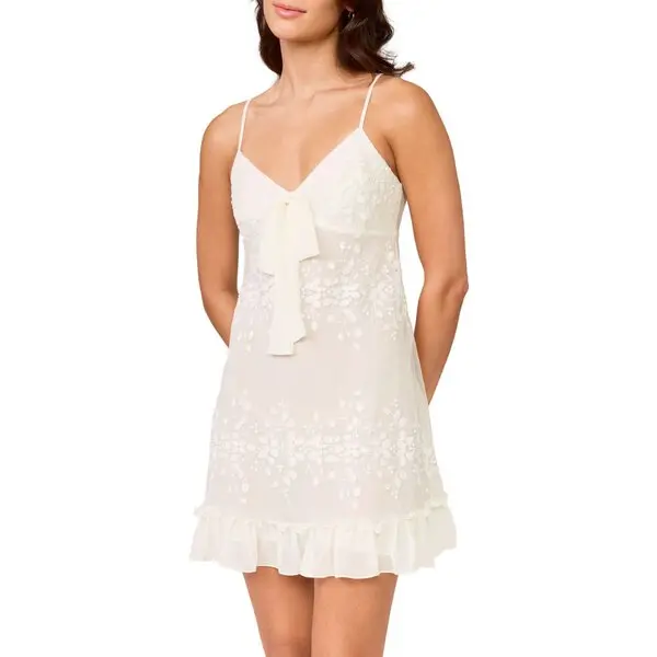 Rya Collection Embroidered Chiffon Chemise With Bow Detail - Ivory