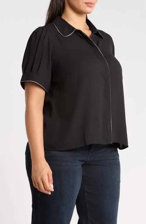 CECE DUPRAZ Georgette Button-up Top With Contrast Stitching - Rich Black