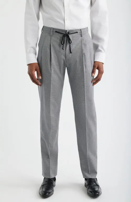 Zanella Nova Grey Glen Check Pleated Wool & Cotton Drawstring Dress Pants - Navy