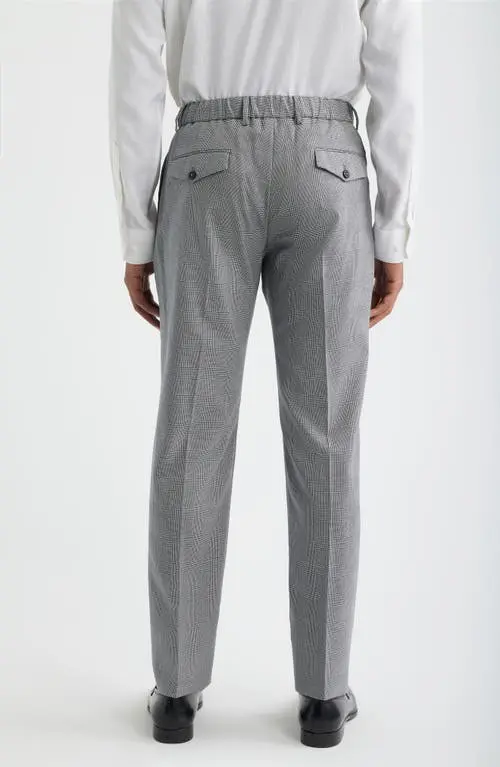 Zanella Nova Grey Glen Check Pleated Wool & Cotton Drawstring Dress Pants - Navy