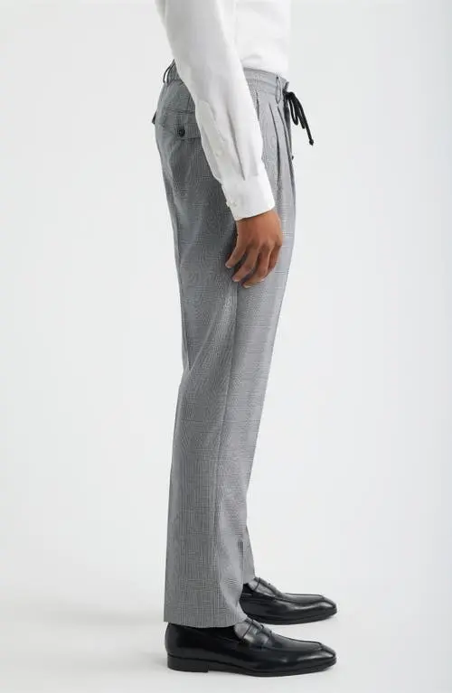 Zanella Nova Grey Glen Check Pleated Wool & Cotton Drawstring Dress Pants - Navy