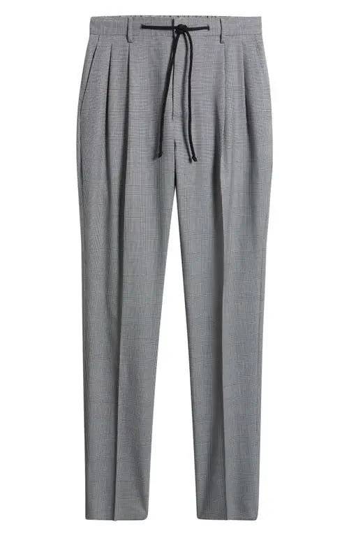 Zanella Nova Grey Glen Check Pleated Wool & Cotton Drawstring Dress Pants - Navy
